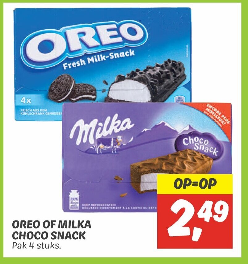 Oreo of milka choco snack 4 stuks aanbieding bij Dekamarkt