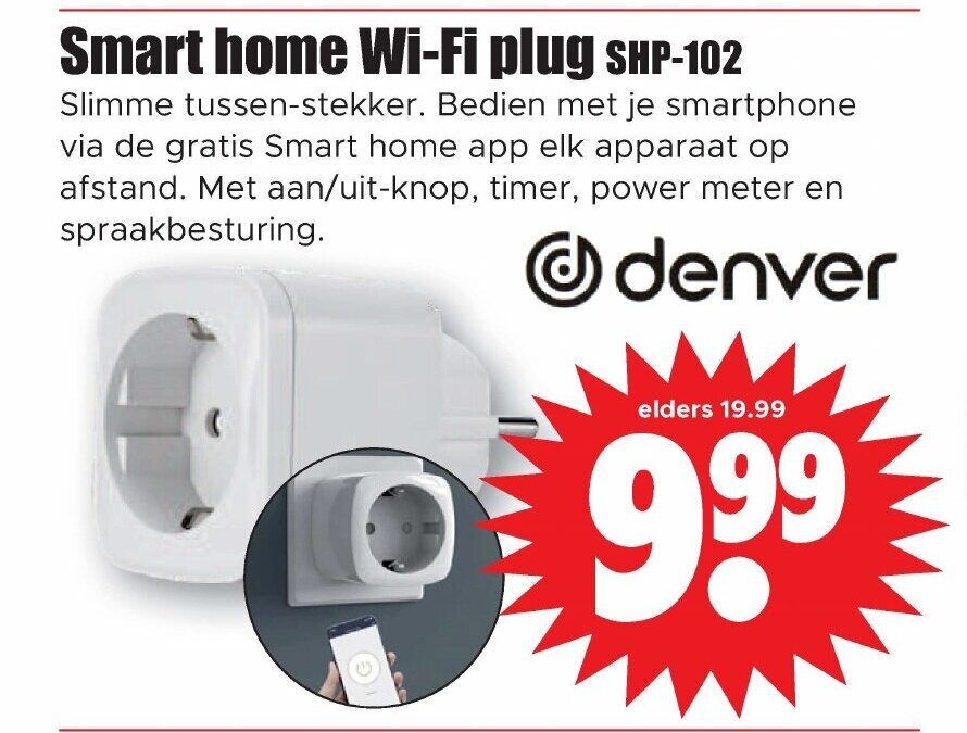 Denver Smart home Wi-Fi plug SHP-102 aanbieding bij Dirk