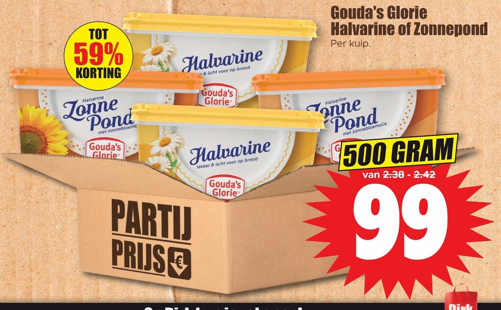 Gouda's Glorie Halvarine of Zonnepond 500 gram aanbieding bij Dirk