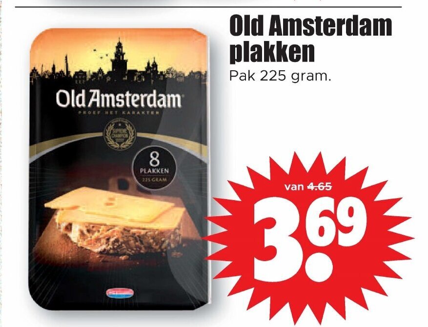 Old Amsterdam plakken pak 225 gram aanbieding bij Dirk