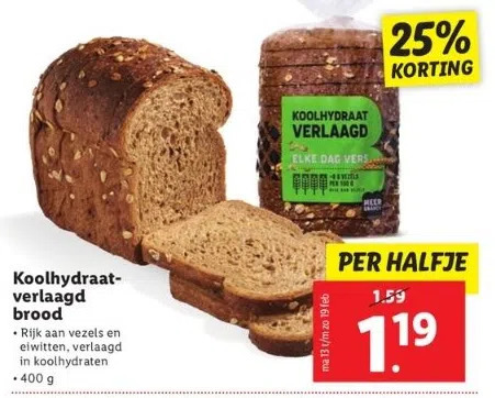 Koolhydraatverlaagd brood aanbieding bij Lidl