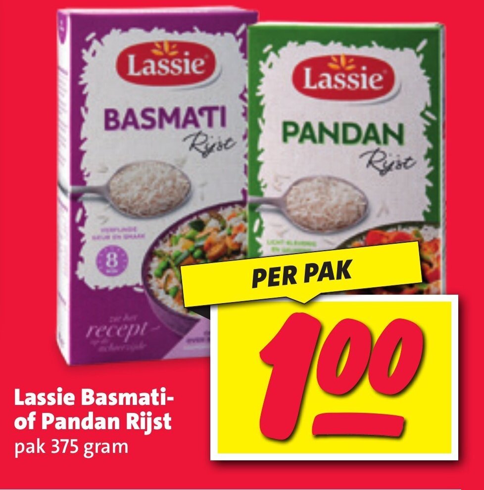 Lassie basmati- of pandan rijst 375g aanbieding bij Nettorama