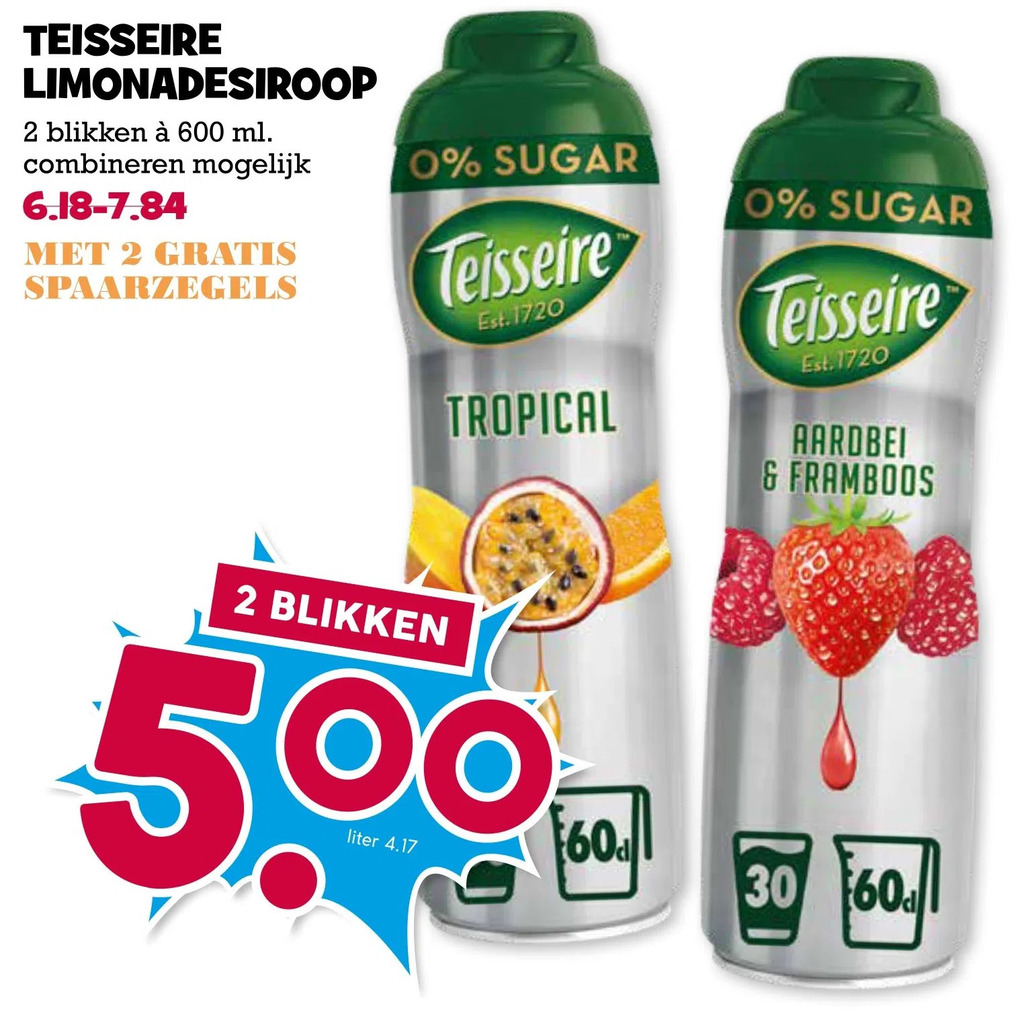 Teisseire limonadesiroop aanbieding bij Boon`s Markt