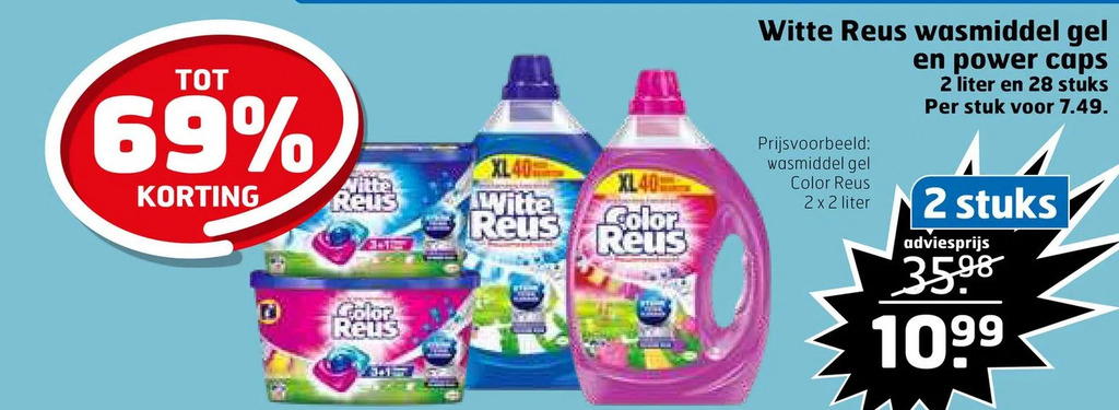 Witte reus wasmiddel gel en power caps aanbieding bij Trekpleister