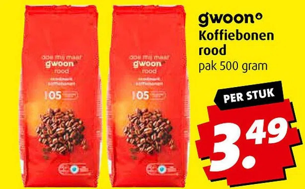 Gwoon koffiebonen rood aanbieding bij Boni