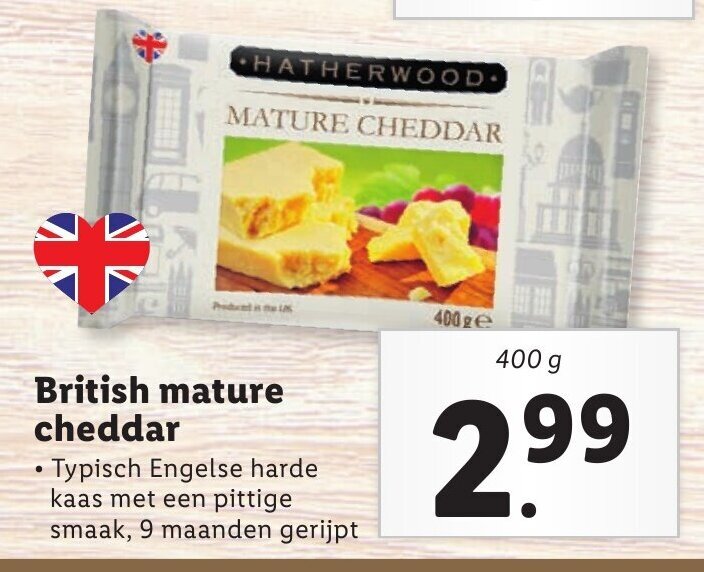 Hatherwood British mature cheddar 400g aanbieding bij Lidl