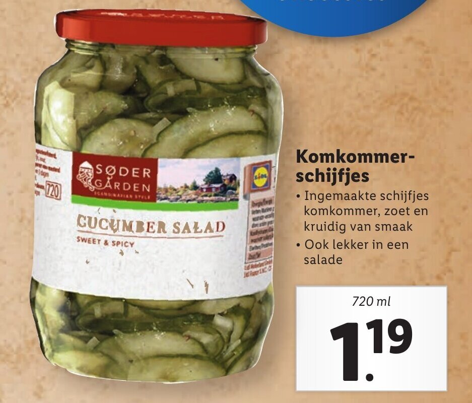 Soder Garden Komkommerschijfjes 720ml aanbieding bij Lidl