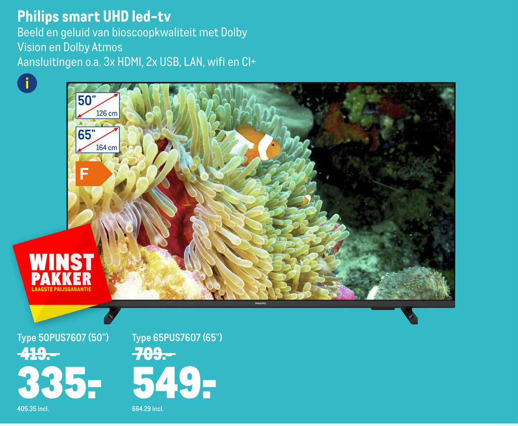 Philips smart UHD led-tv 50" aanbieding bij Makro