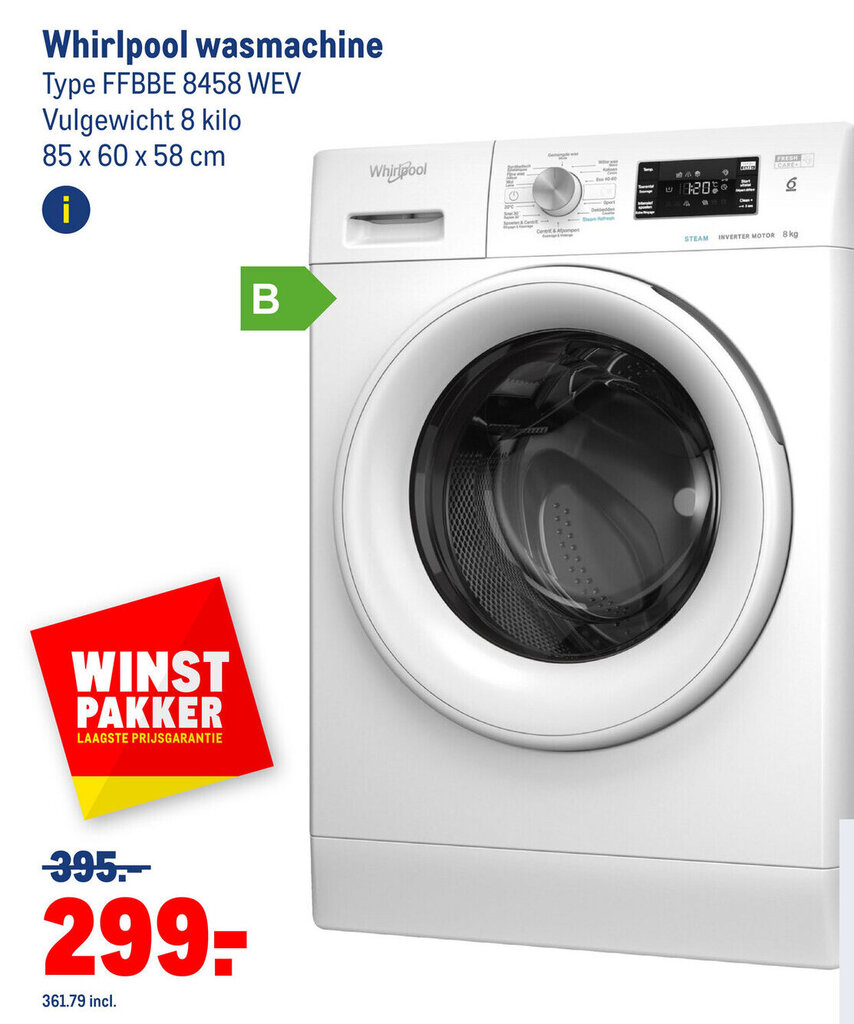 Whirlpool wasmachine 85 x 60 x 58 cm aanbieding bij Makro