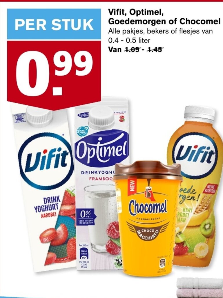Vifit, optimel, geodemorgen of chocomel aanbieding bij Hoogvliet