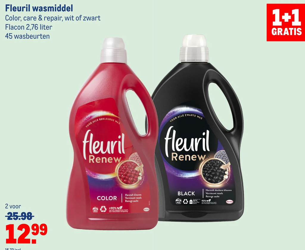 Fleuril wasmiddel color, care & repair, wit of zwart 1+1 GRATIS ...