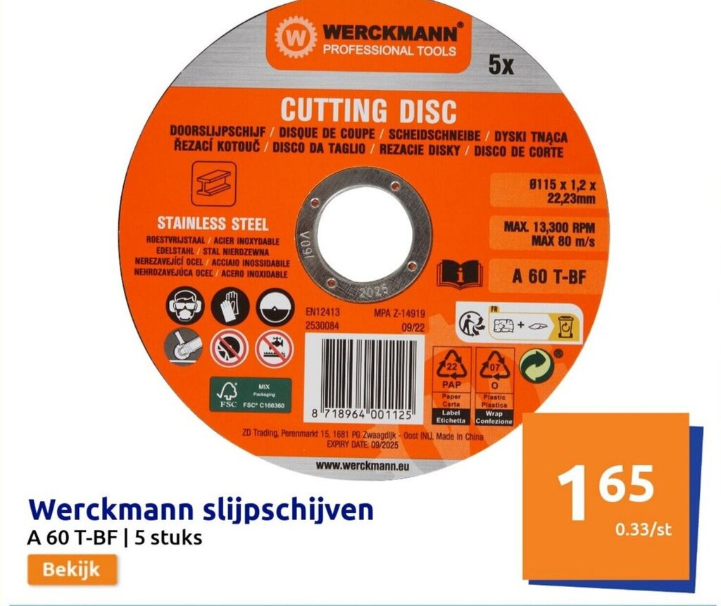 Werckmann slijpschijven 5 stuks aanbieding bij Action