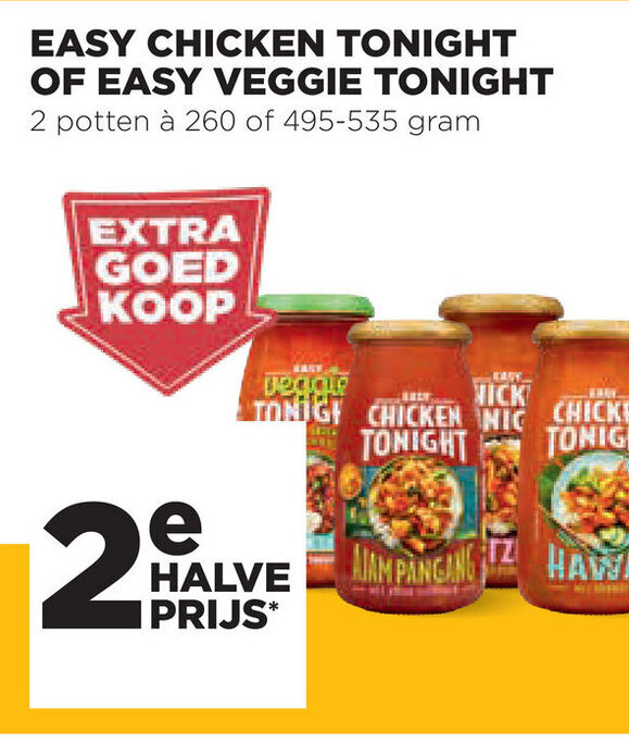 Easy chicken tonight of easy veggie tonight 260g aanbieding bij Jumbo