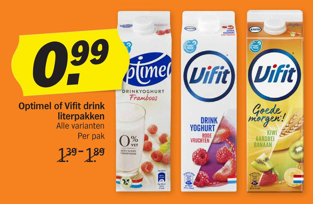 Optimel of Vifit drink literpakken aanbieding bij Albert Heijn