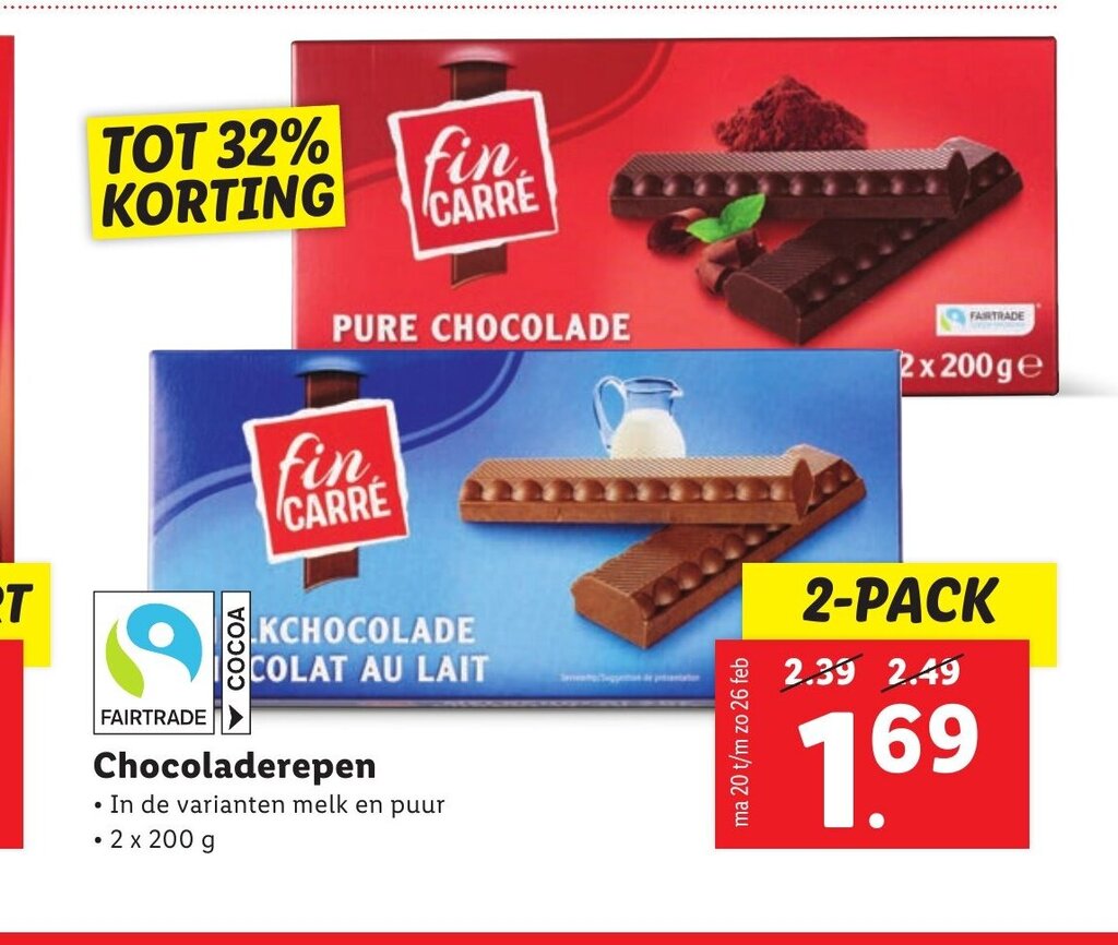 Chocoladerepen 2 x 200 g aanbieding bij Lidl
