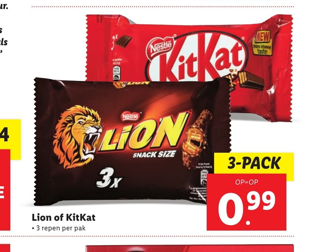 Lion of KitKat 3 repen per pak aanbieding bij Lidl