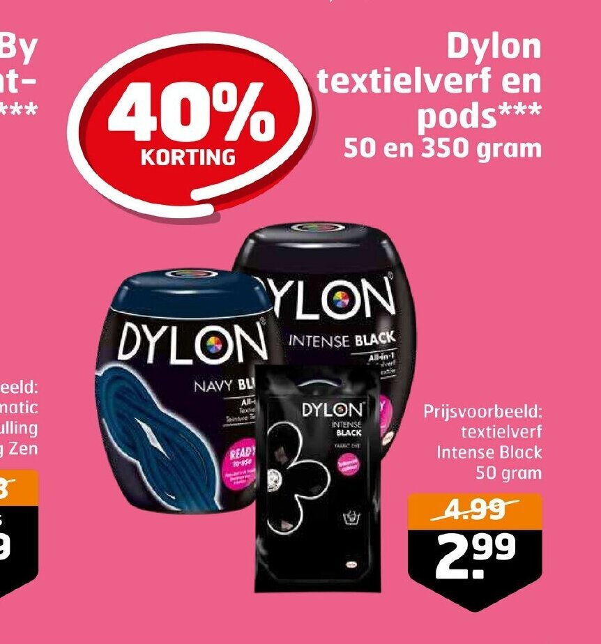 Dylon textielverf en pods 50 en 350 gram aanbieding bij Trekpleister
