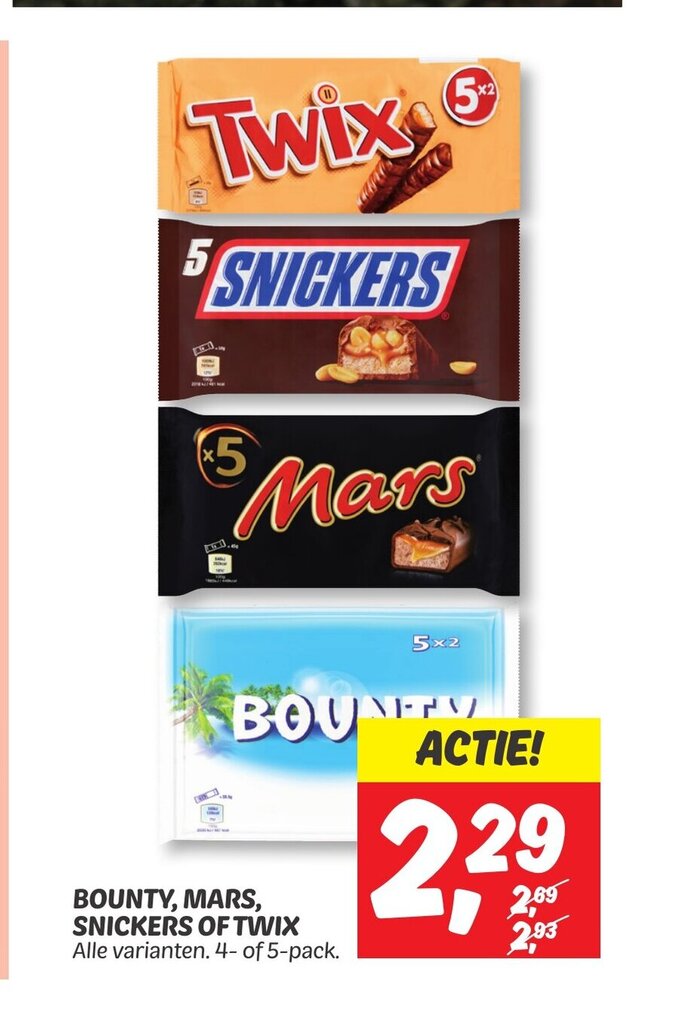 Bounty, Mars, Snickers of Twix aanbieding bij Dekamarkt