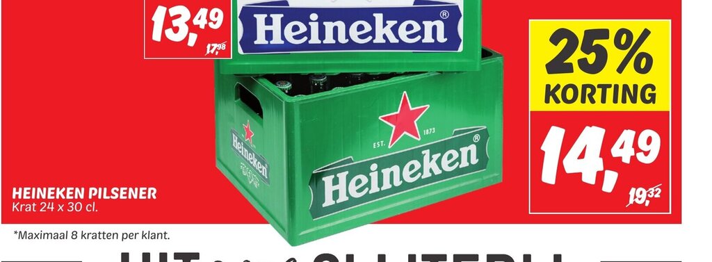 Heineken pilsener krat 24 x 30 cl aanbieding bij Dekamarkt