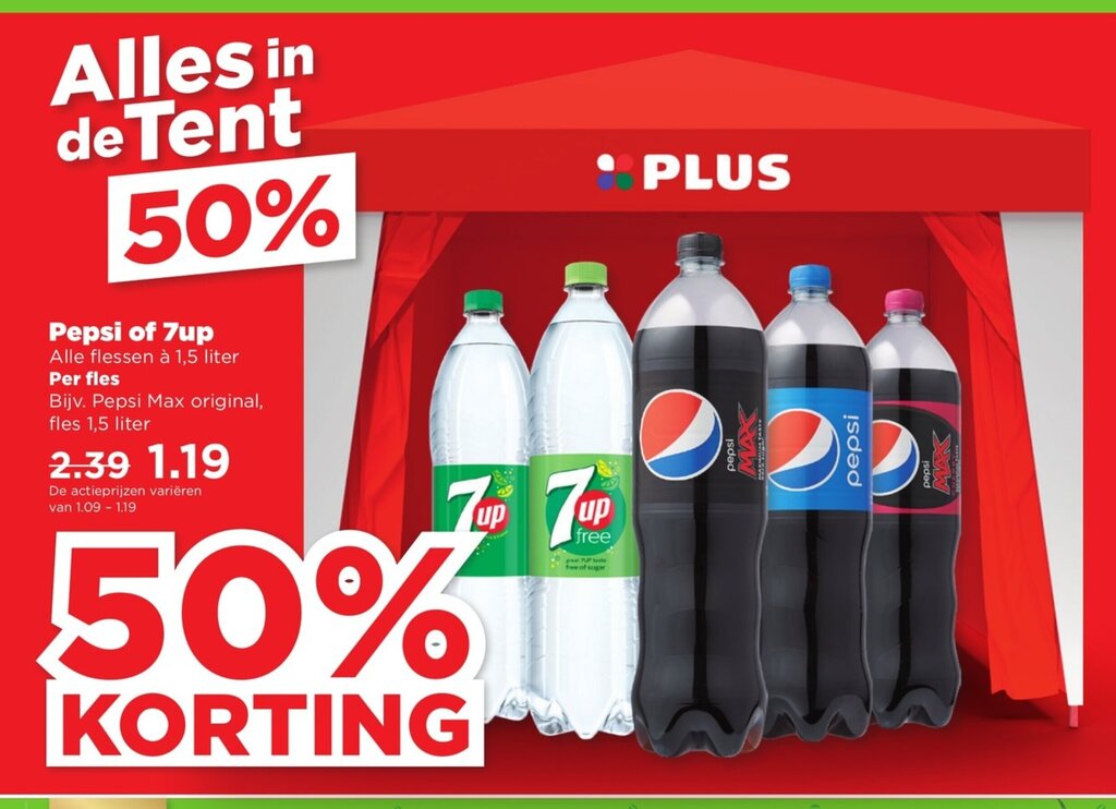 Pepsi of 7UP 1.5 liter aanbieding bij PLUS