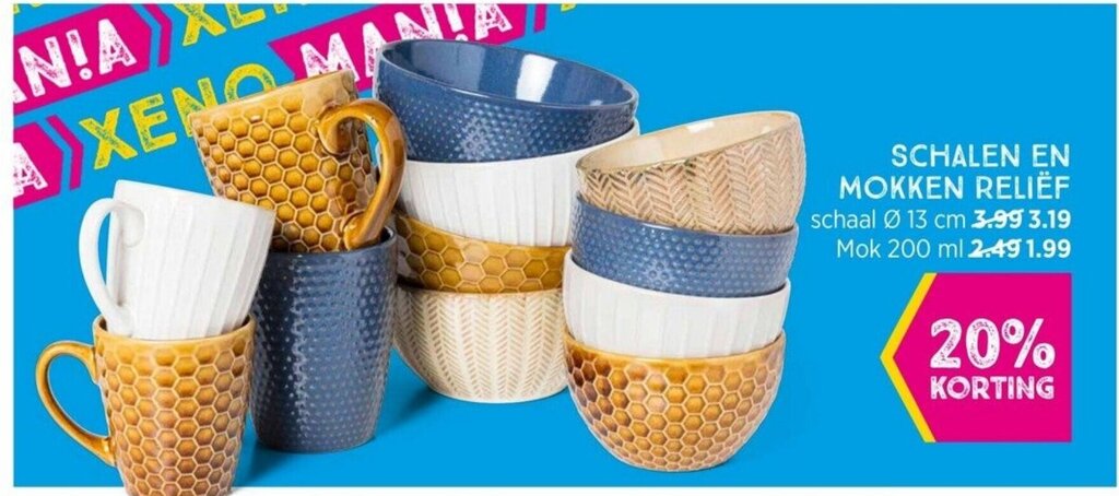 Schalen en mokken relief 200ml aanbieding bij Xenos