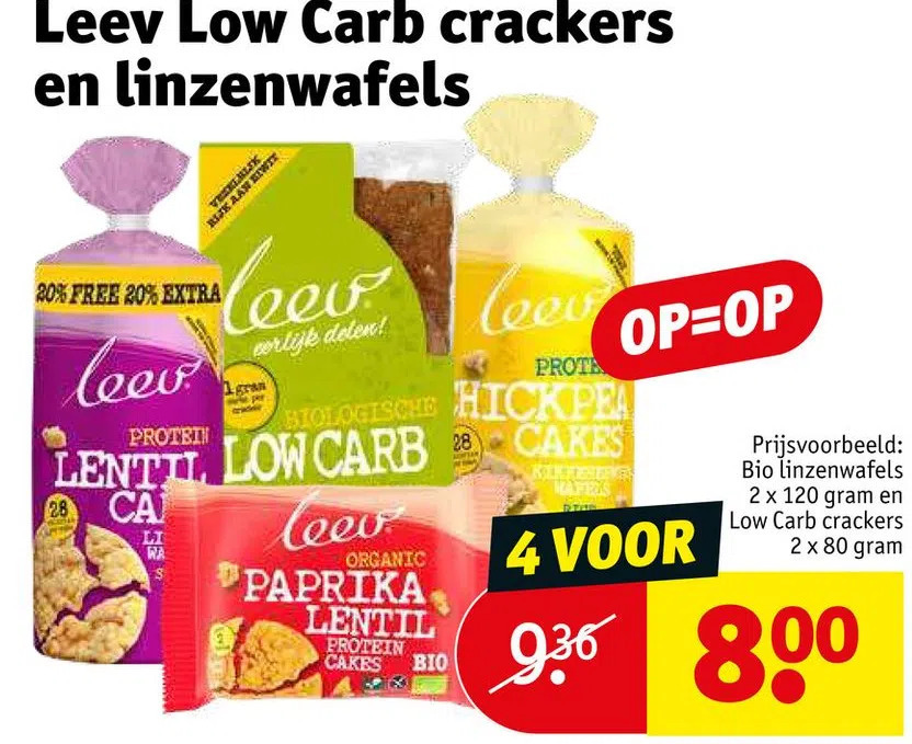 Leev low carb crackers en linzenwafels aanbieding bij Kruidvat