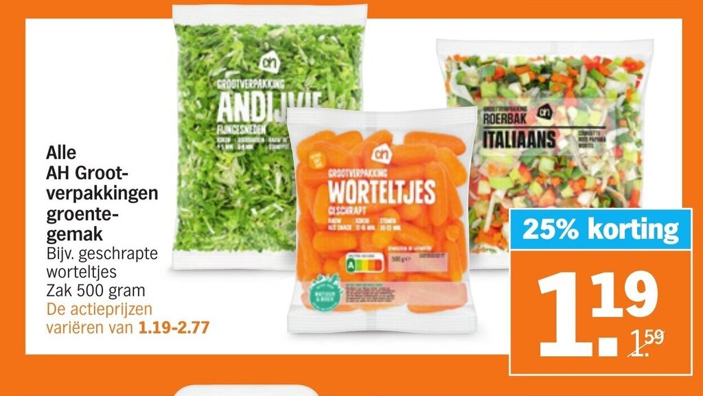 Alle AH Groot-verpakkingen groente-gemak 500 gram aanbieding bij Albert ...