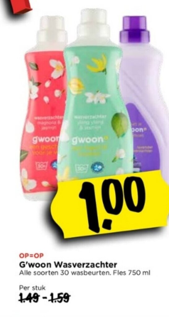 G'woon Wasverzachter 750 ml aanbieding bij Vomar Voordeelmarkt