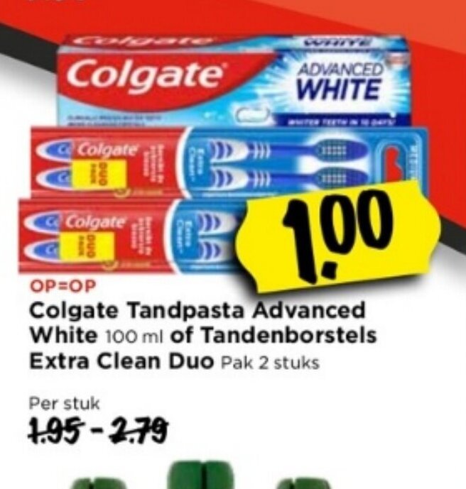 Colgate Tandpasta Advanced White 100 ml of Tandenborstels Extra Clean Duo 2 stuks aanbieding bij ...