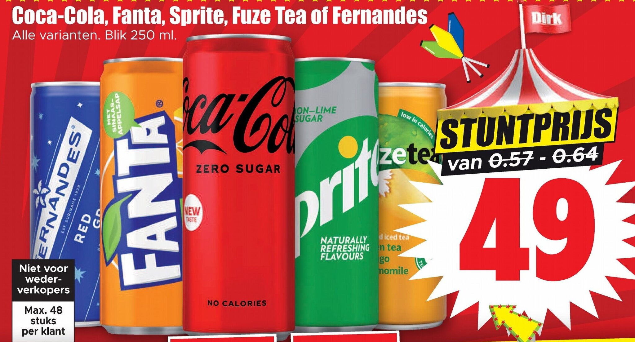 Coca-cola, fanta, sprite, fuze tea of fernandes 250ml aanbieding bij Dirk