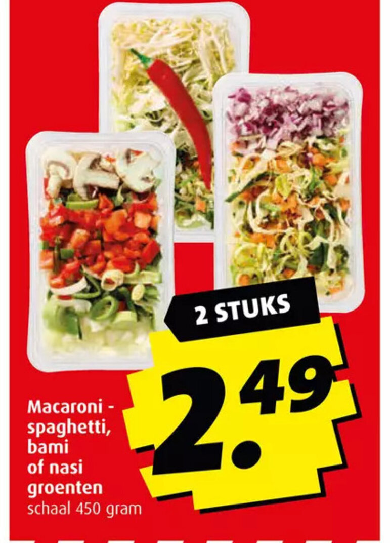 Macaroni-spaghetti, bami of nasi groenten 450 gram aanbieding bij Boni