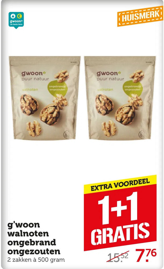 G'woon walnoten ongebrand ongezouten aanbieding bij Coop G'woon walnoten ongebrand ongezouten aanbieding bij Coop