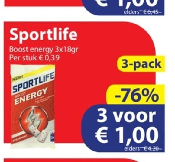 Sportlife Boost energy 3x18gr aanbieding bij Die Grenze