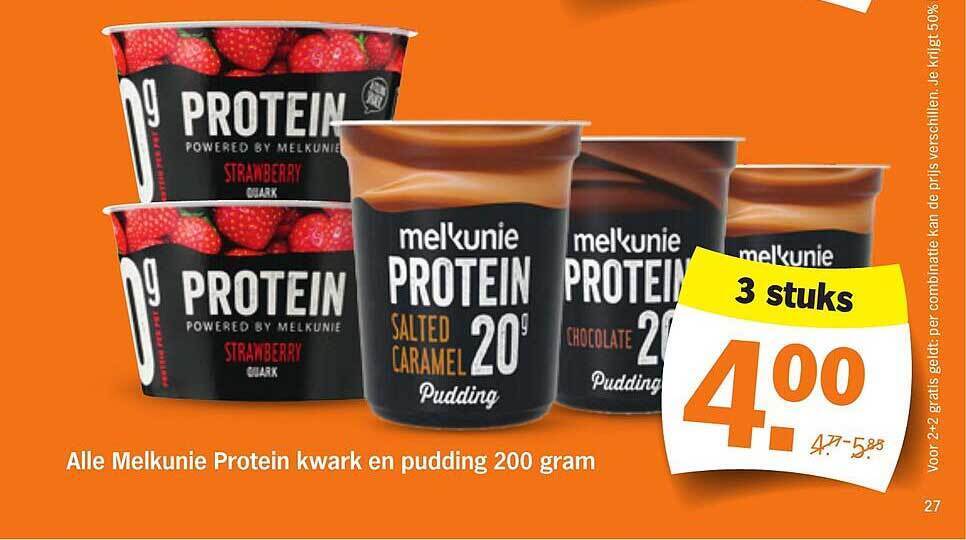 Alle melkunie protein kwark en pudding 200 gram aanbieding bij Albert Heijn