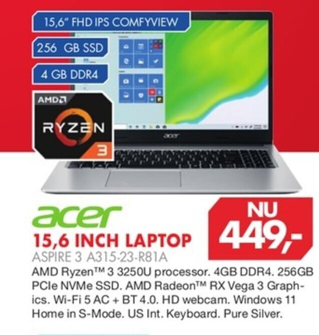 Acer 15,6 inch laptop ASPIRE 3 A315-23-R81A aanbieding bij Vobis