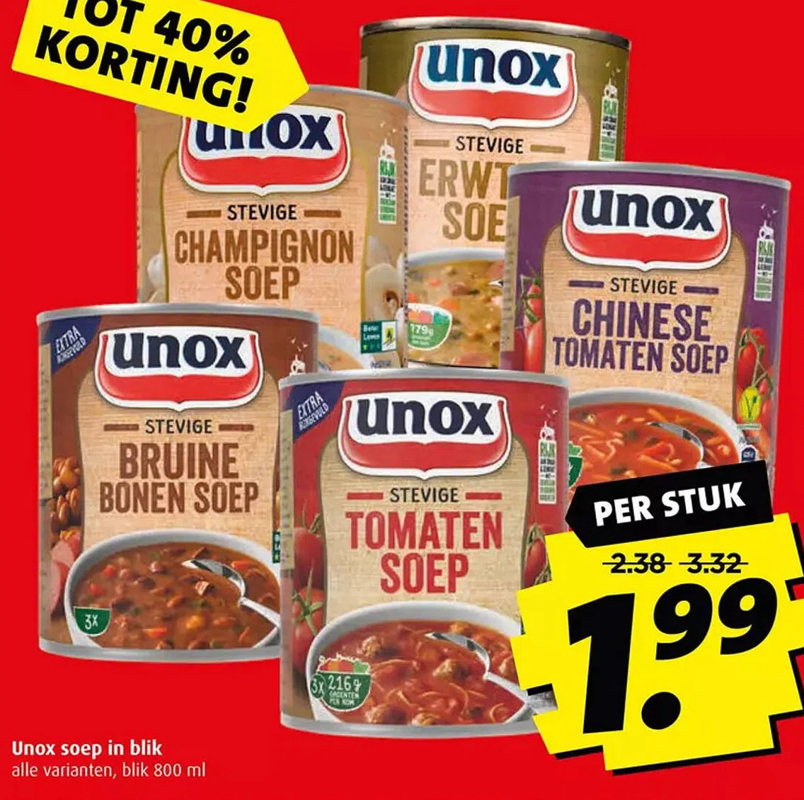 Unox soep in blik aanbieding bij Boni