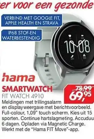 Hama smartwatch fit watch 4910 aanbieding bij Vobis