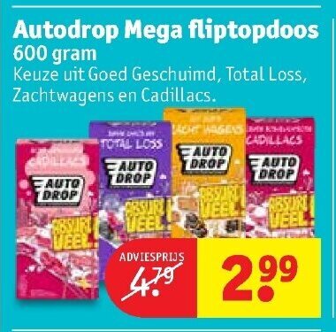 Autodrop Mega fliptopdoos 600g aanbieding bij Kruidvat