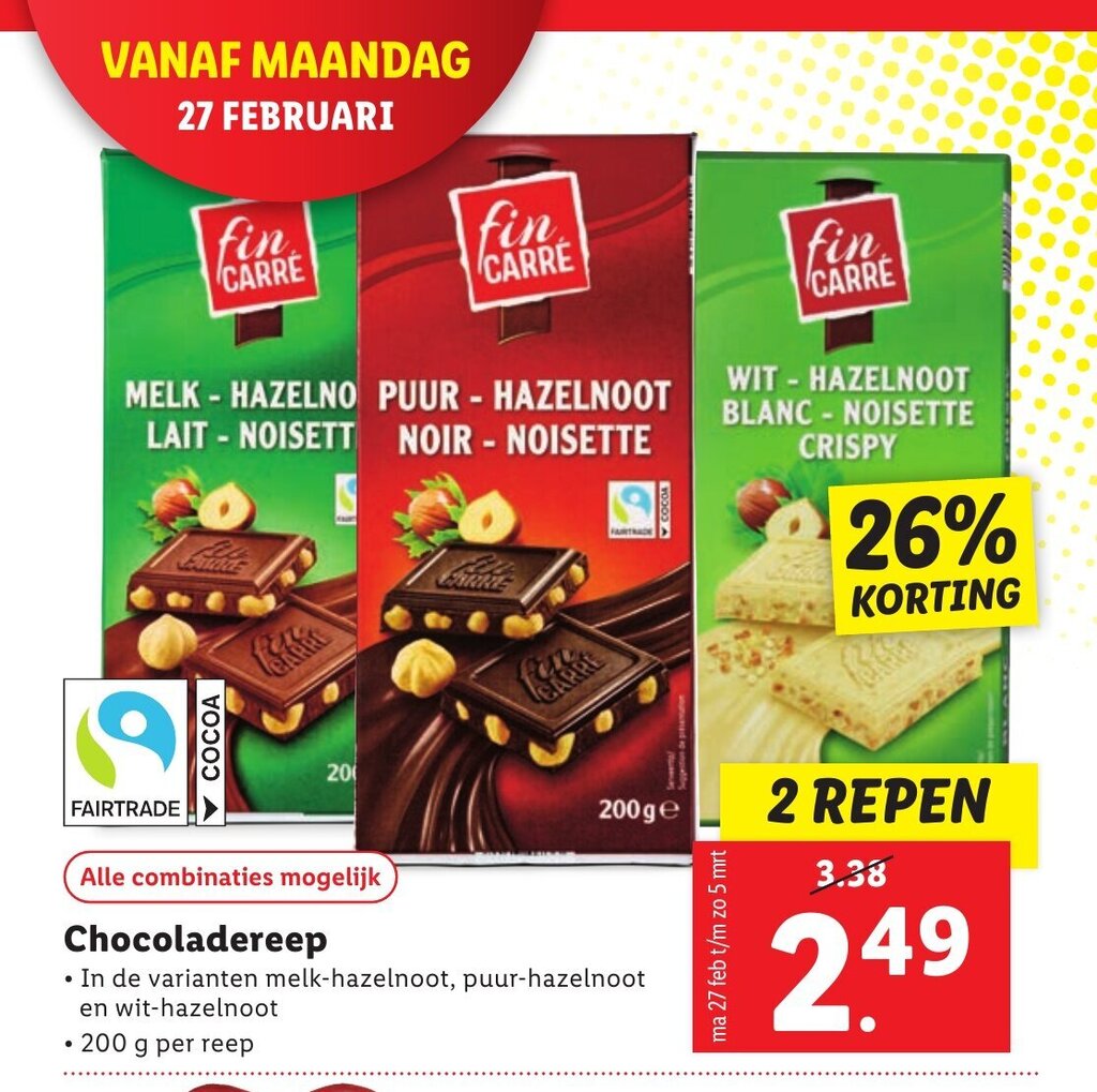 Chocoladereep 2 repen aanbieding bij Lidl