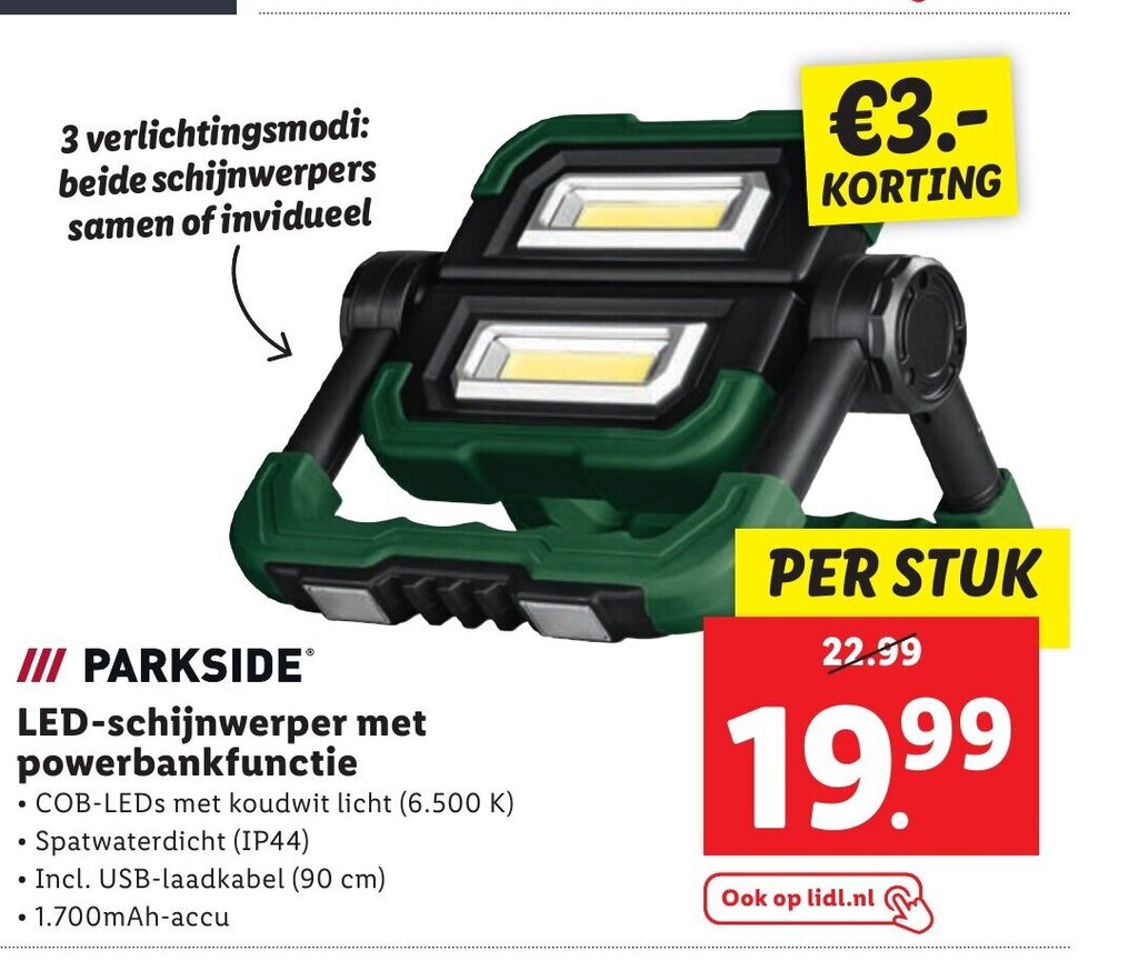 Parkside LED-schijnwerper met powerbankfunctie aanbieding bij Lidl