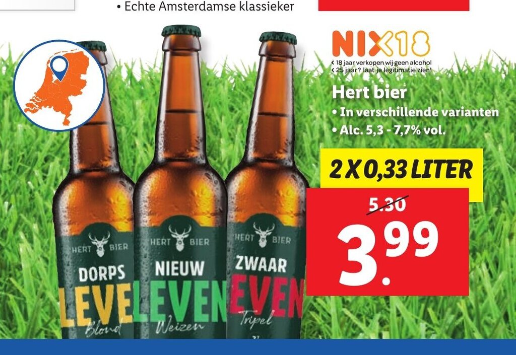 Hert bier 2 x 0,33 liter aanbieding bij Lidl