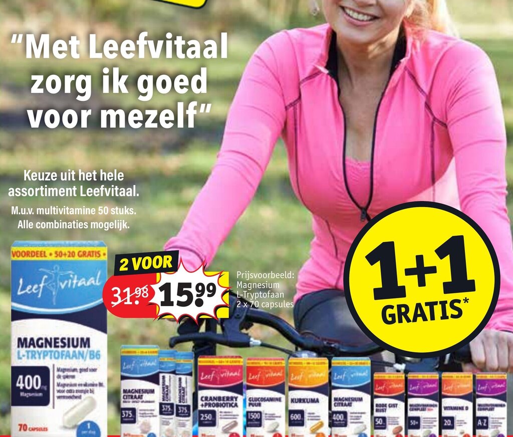 Keuze uit het hele assortiment leefvitaal 1+1 gratis aanbieding bij ...