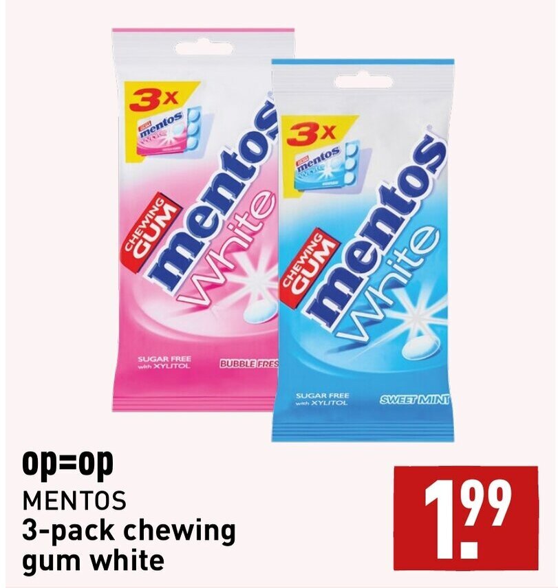 Mentos 3-pack chewing gum white aanbieding bij ALDI