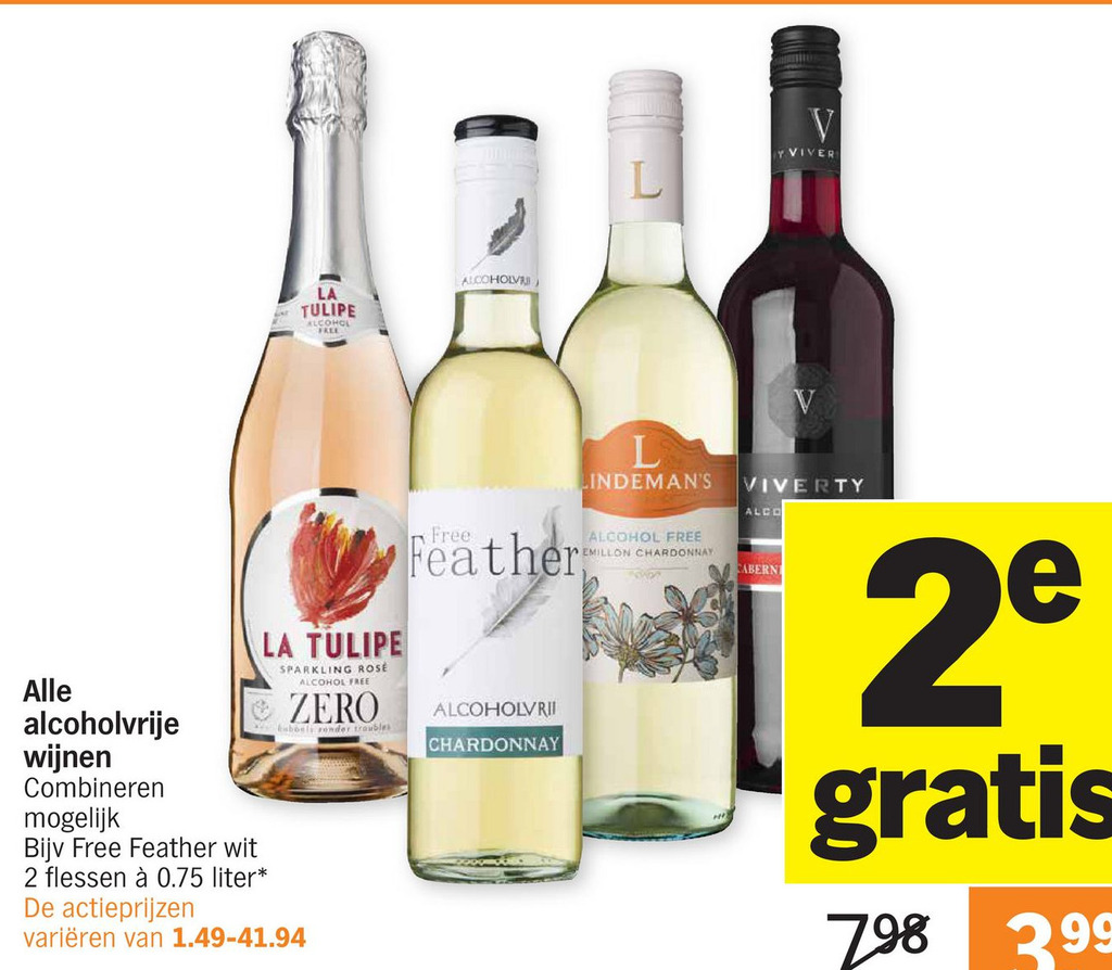 Alle alcoholvrije wijnen 2e gratis aanbieding bij Albert Heijn