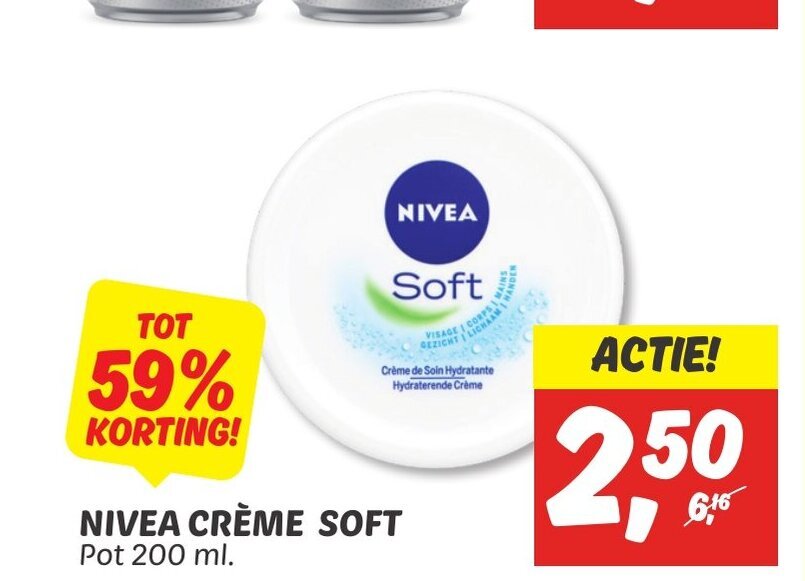 Nivea Creme Soft pot 200 ml aanbieding bij Dekamarkt