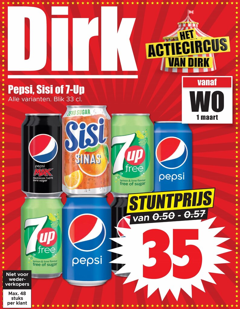 Pepsi, Sisi of 7-Up blik 33 cl aanbieding bij Dirk
