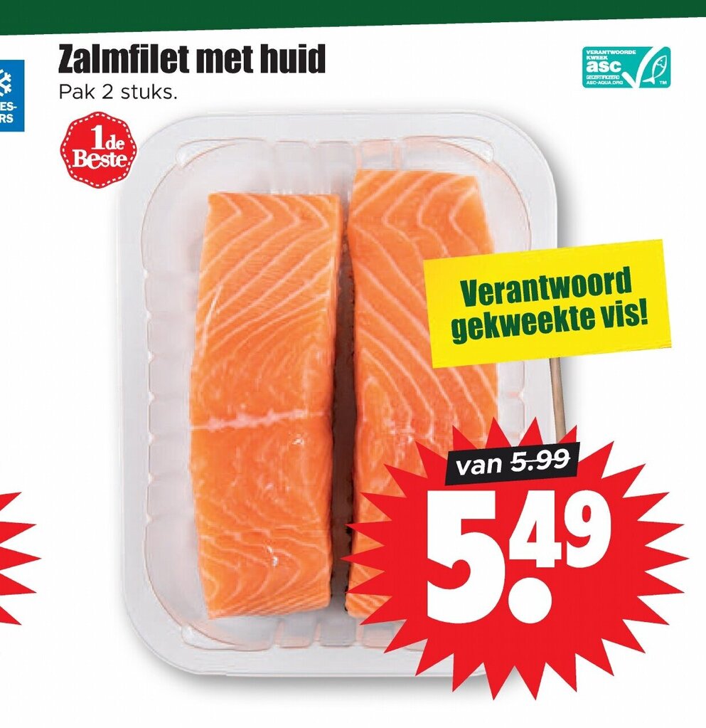 Zalmfilet met huid 2 stuks aanbieding bij Dirk