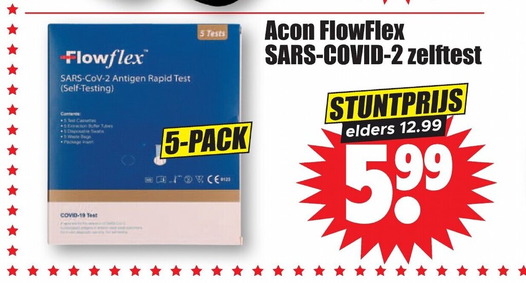 Acon FlowFlex SARS-COVID-2 zelftest 5-pack aanbieding bij Dirk