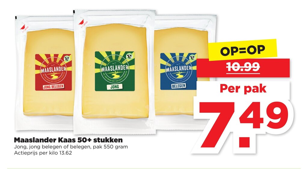 Maaslander Kaas 50+ stukken 550 gram aanbieding bij PLUS