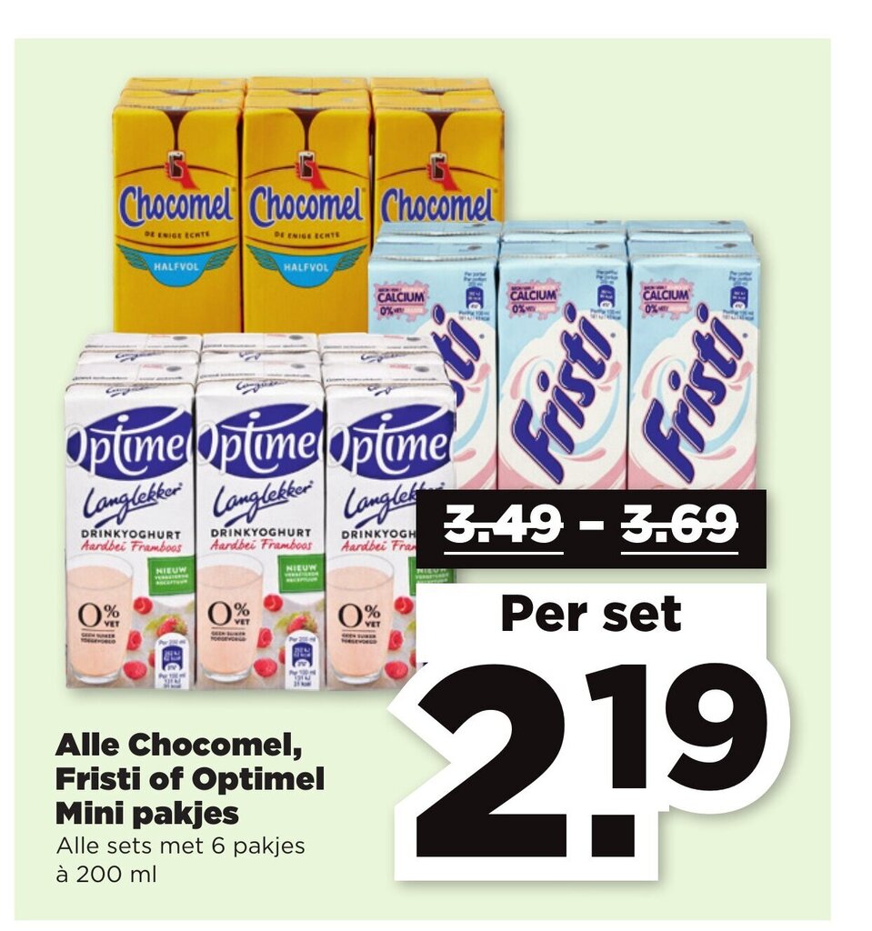 Alle Chocomel, Fristi of Optimel Mini 6 pakjes a 200 ml aanbieding bij PLUS